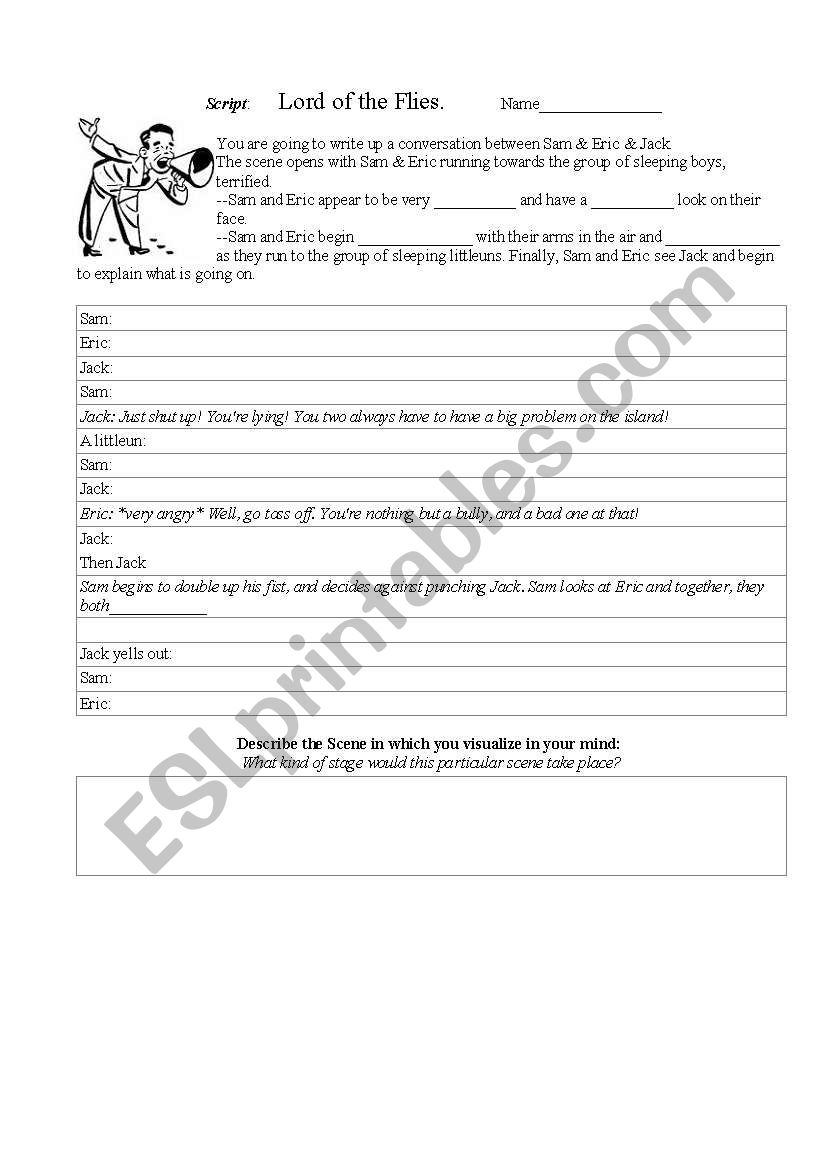 English worksheets: Semi-blank script for Lord of the Flies Reader´s ...