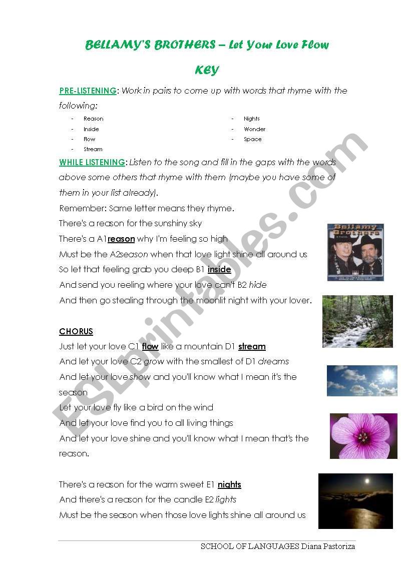 English worksheets: Bellamy´s Brothers - Let Your Love Flow