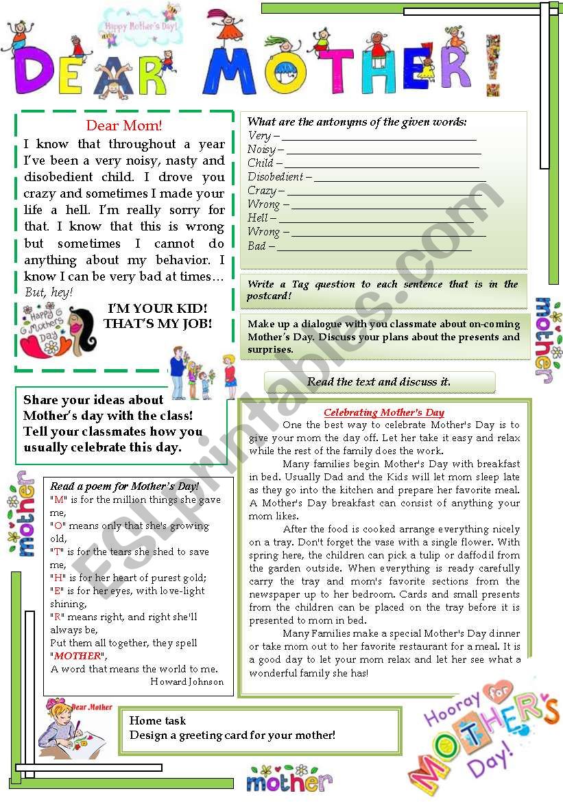 "DEAR MOTHER"- A 45-MINUTE LESSON DEDICATED TO CELEBRATING MOTHER´S DAY ...