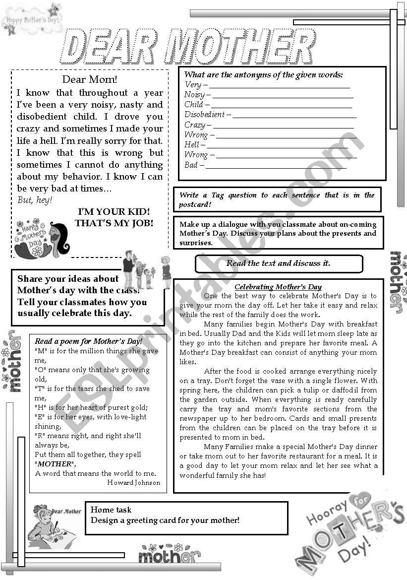 "DEAR MOTHER"- A 45-MINUTE LESSON DEDICATED TO CELEBRATING MOTHER´S DAY ...