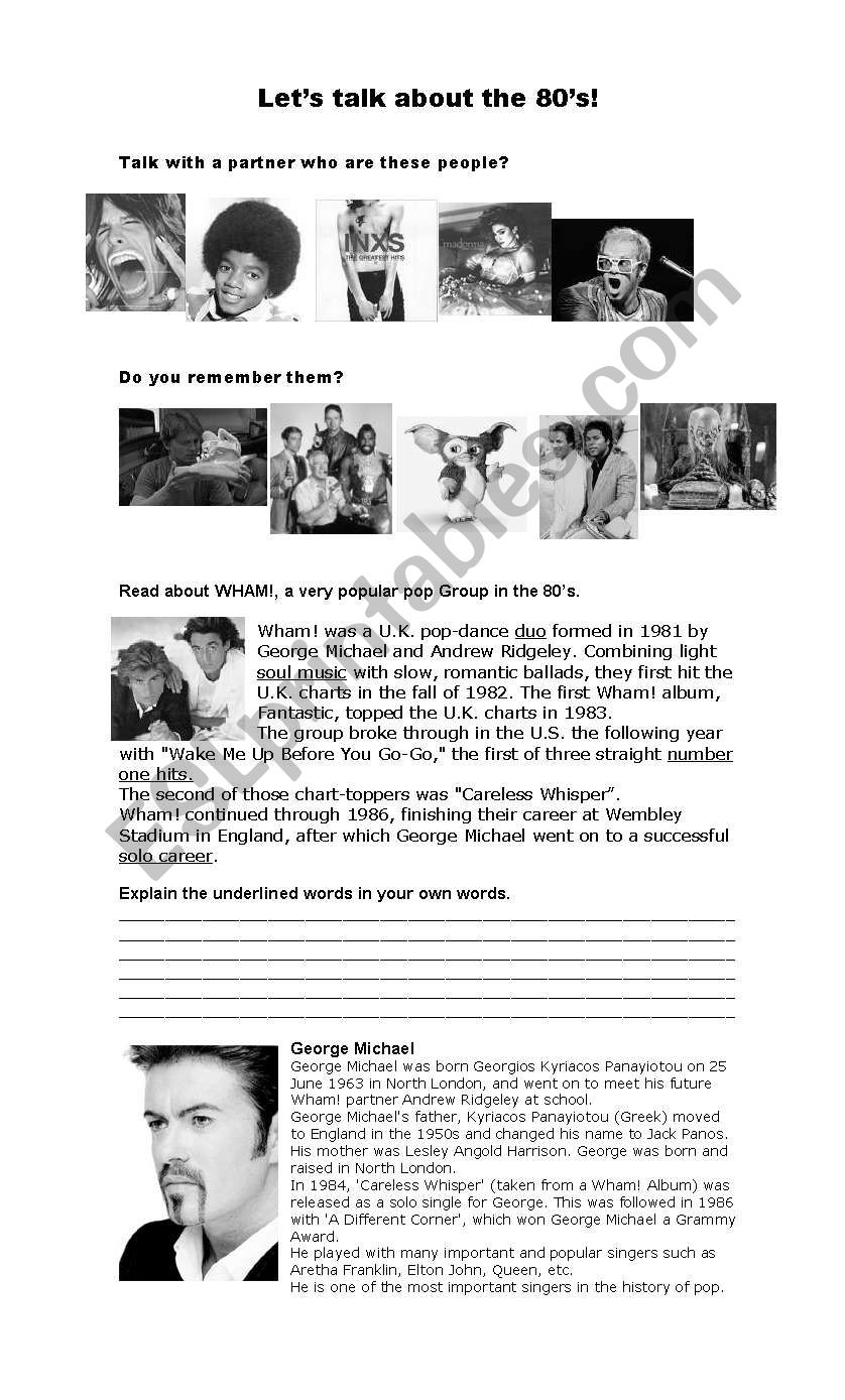 let´s talk about the 80´s - ESL worksheet by moramoran