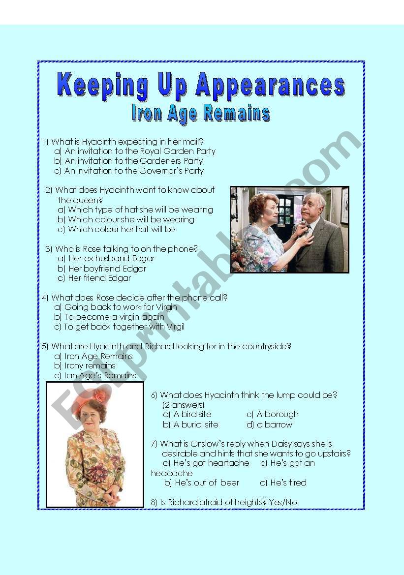 Video lesson – Keeping up Appearances – Iron Age Remains - ESL ...
