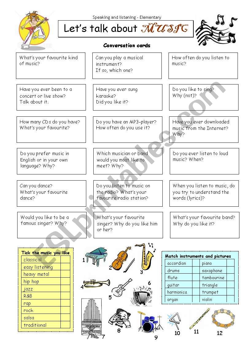 Let´s talk about MUSIC - ESL worksheet by PhilipR