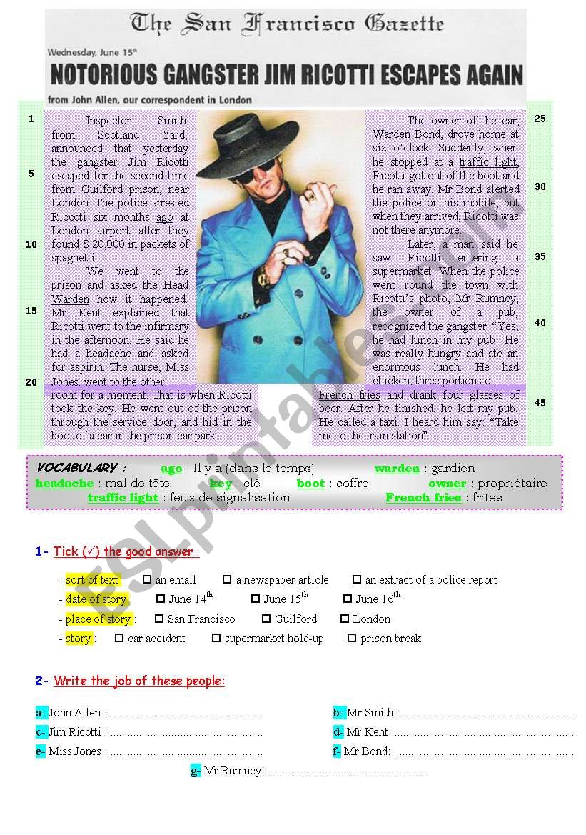 Reading Comprehension Past Simple ESL Worksheet By Helenemonge