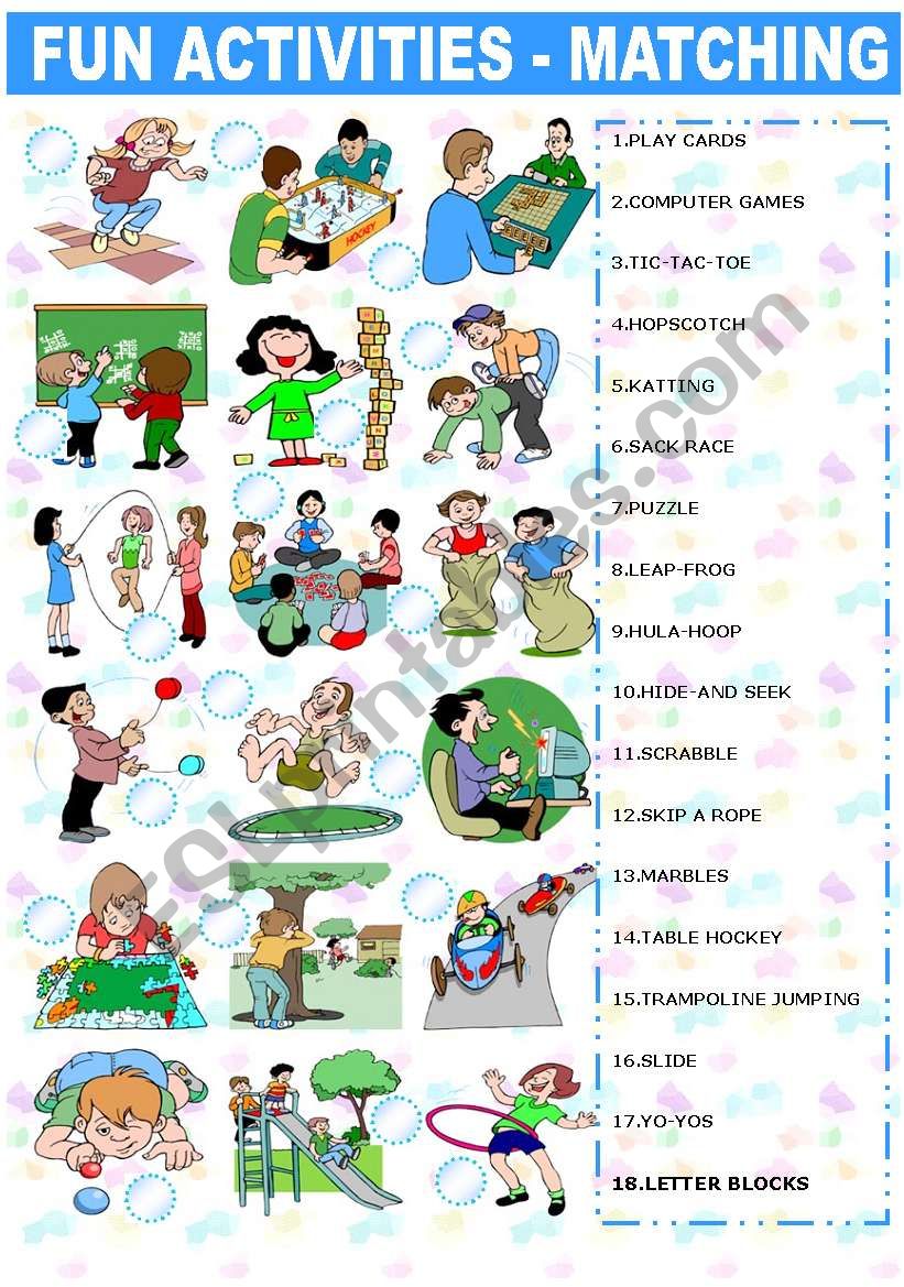 FUN ACTIVITIES – MATCHING - ESL worksheet by Katiana