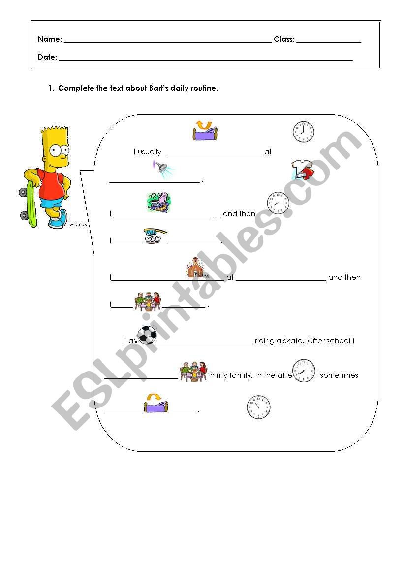 Bart´s daily routine - ESL worksheet by dekita