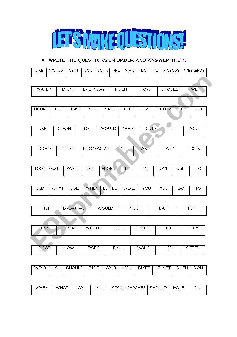 English worksheets: Let´s make questions!