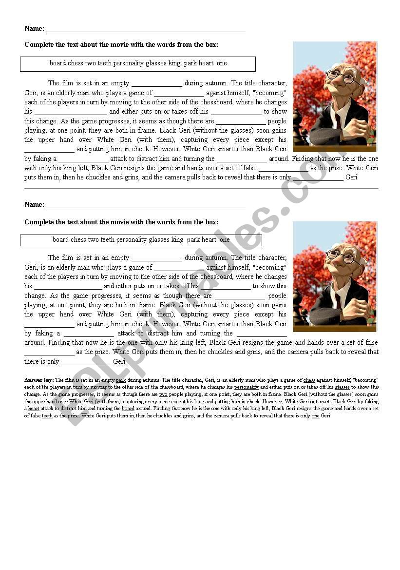 Geri´s Game - Movie - ESL worksheet by Giovana Toniolo