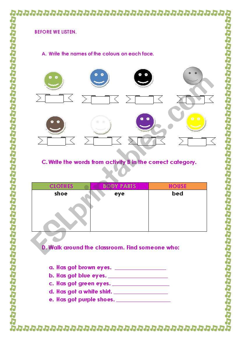 English worksheets: FRIDAY I´M IN LOVE 1/3