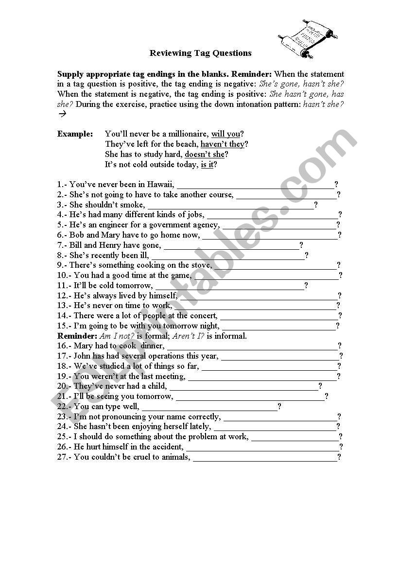 question tag - ESL worksheet by dani05