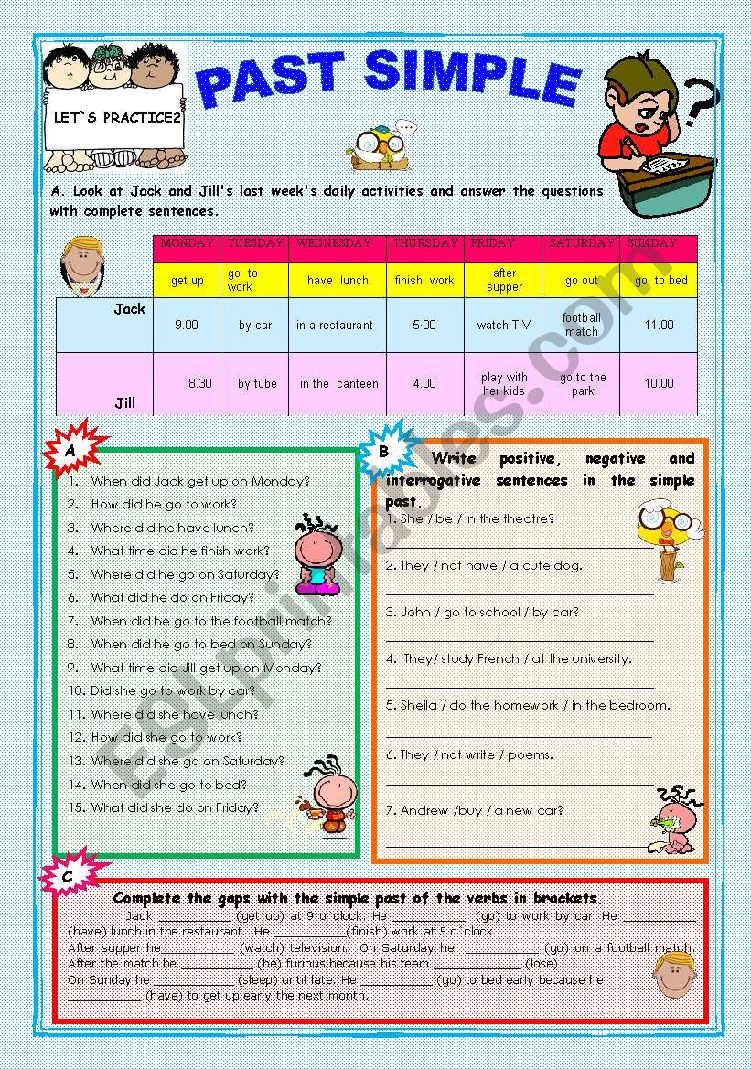 PAST SIMPLE - Let`s Practice2 - ESL worksheet by Rosario Pacheco