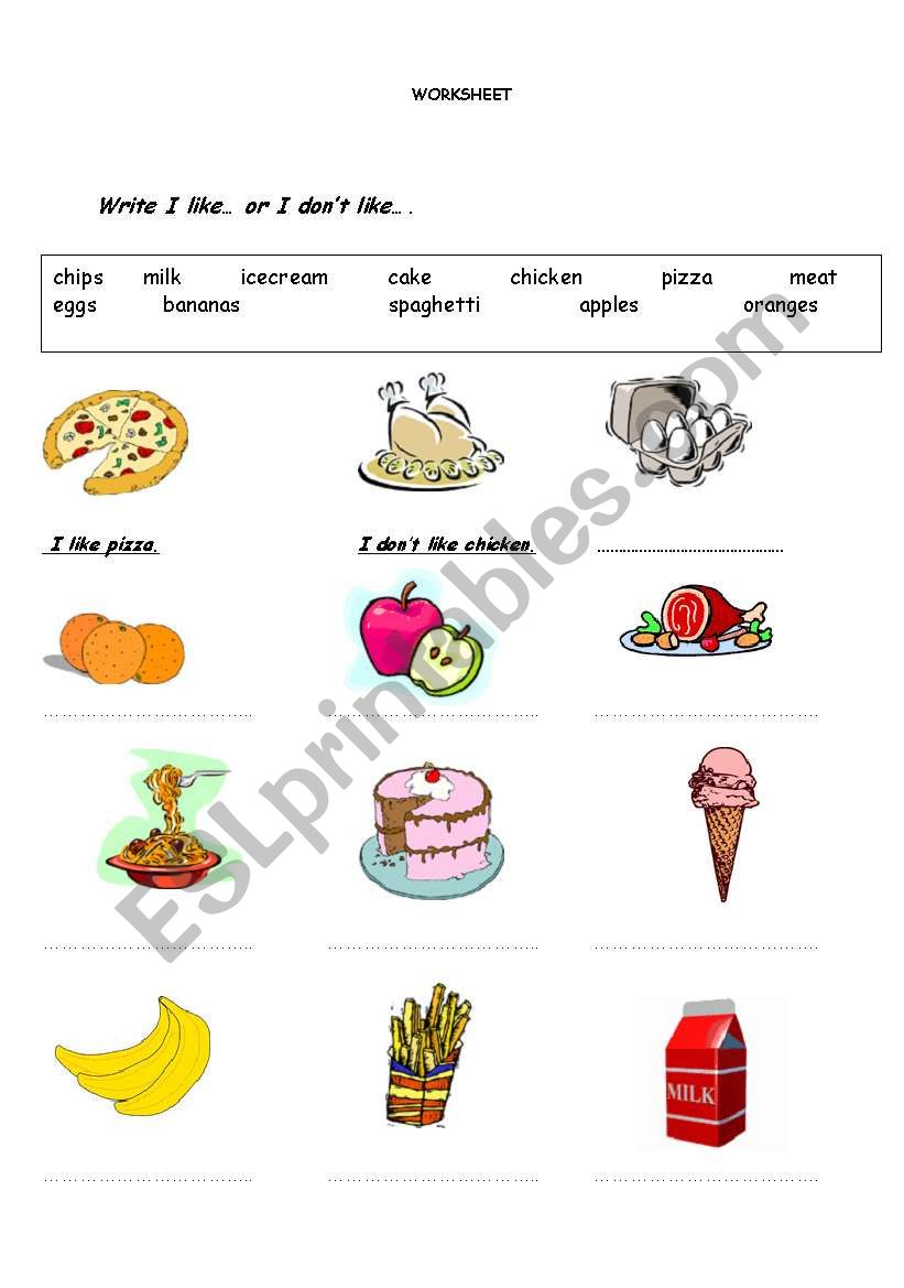 Like Dont Like Food Worksheet