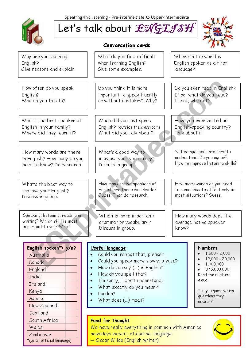 Let´s talk about ENGLISH - ESL worksheet by PhilipR