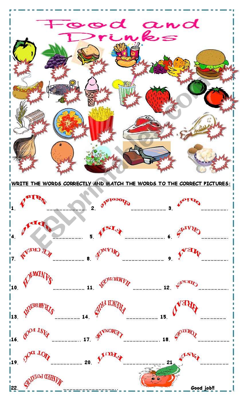 Let´s practice vocabulary: Food and drinks - ESL worksheet by Pacchy