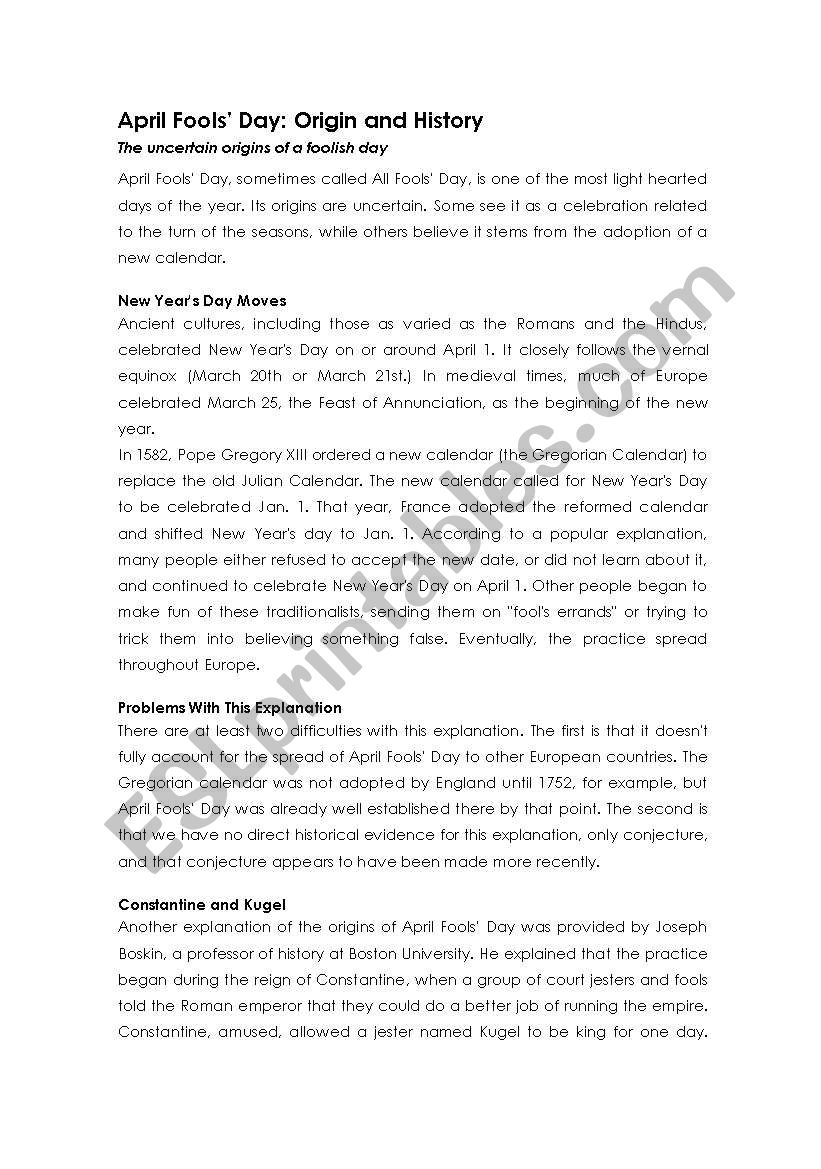 English worksheets: April fool´s day