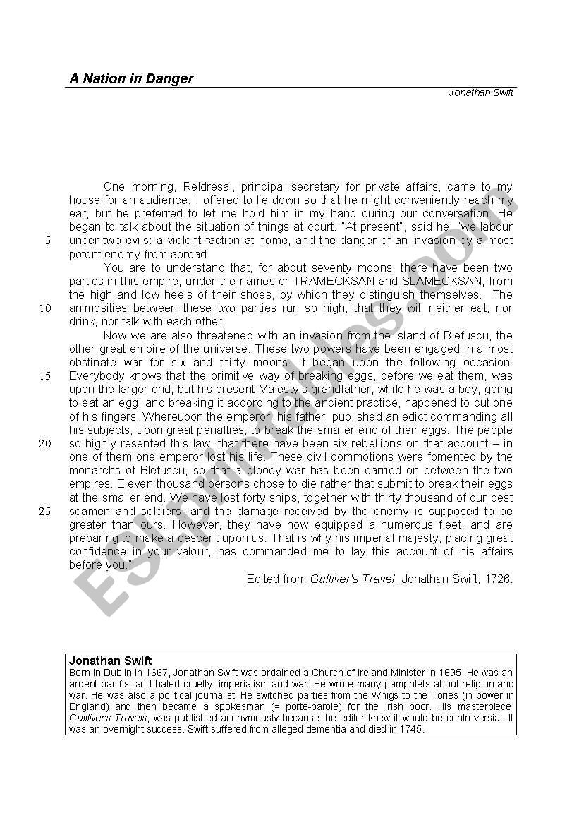 Gulliver´s Travels - Reading comprehension, vocabulary and grammar ...