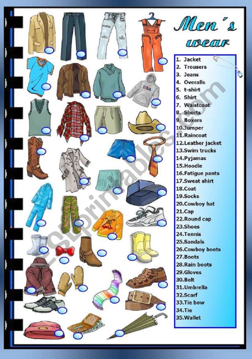 Men´s wear - ESL worksheet by vanda51