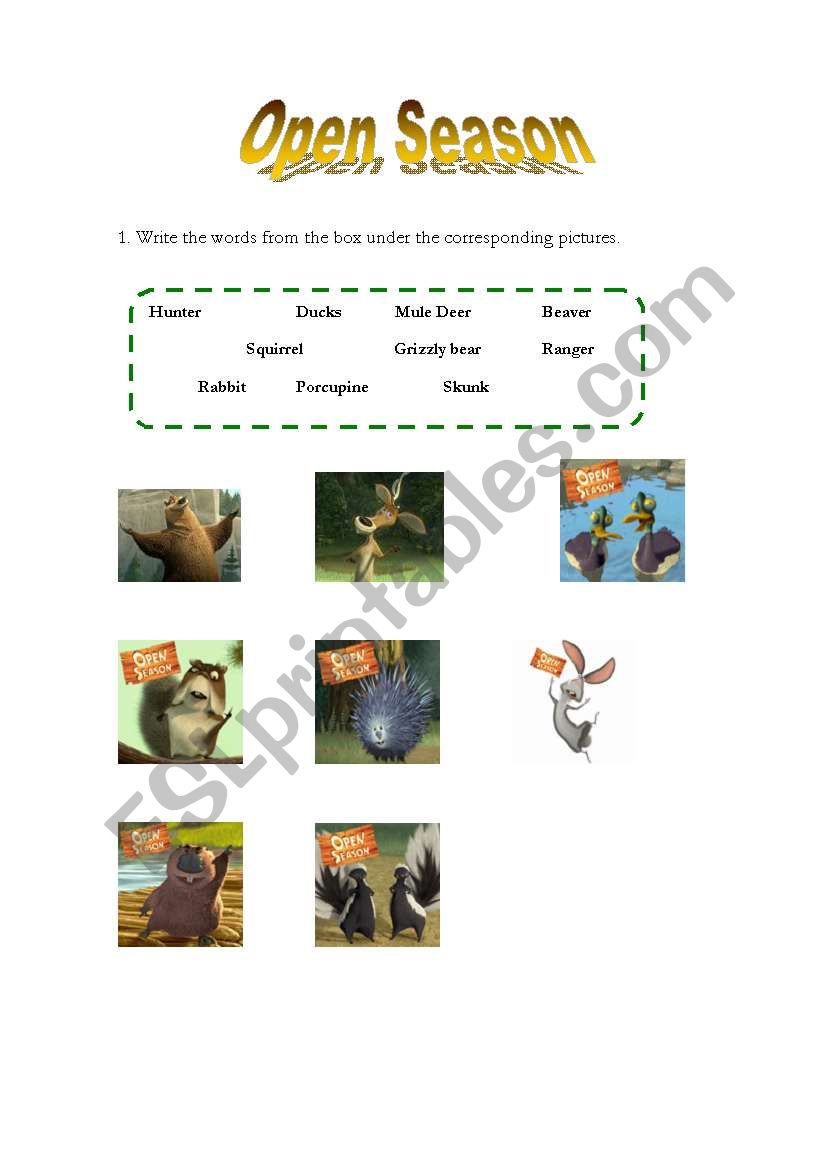 Open Season (1º part of worksheet) - ESL worksheet by canirove