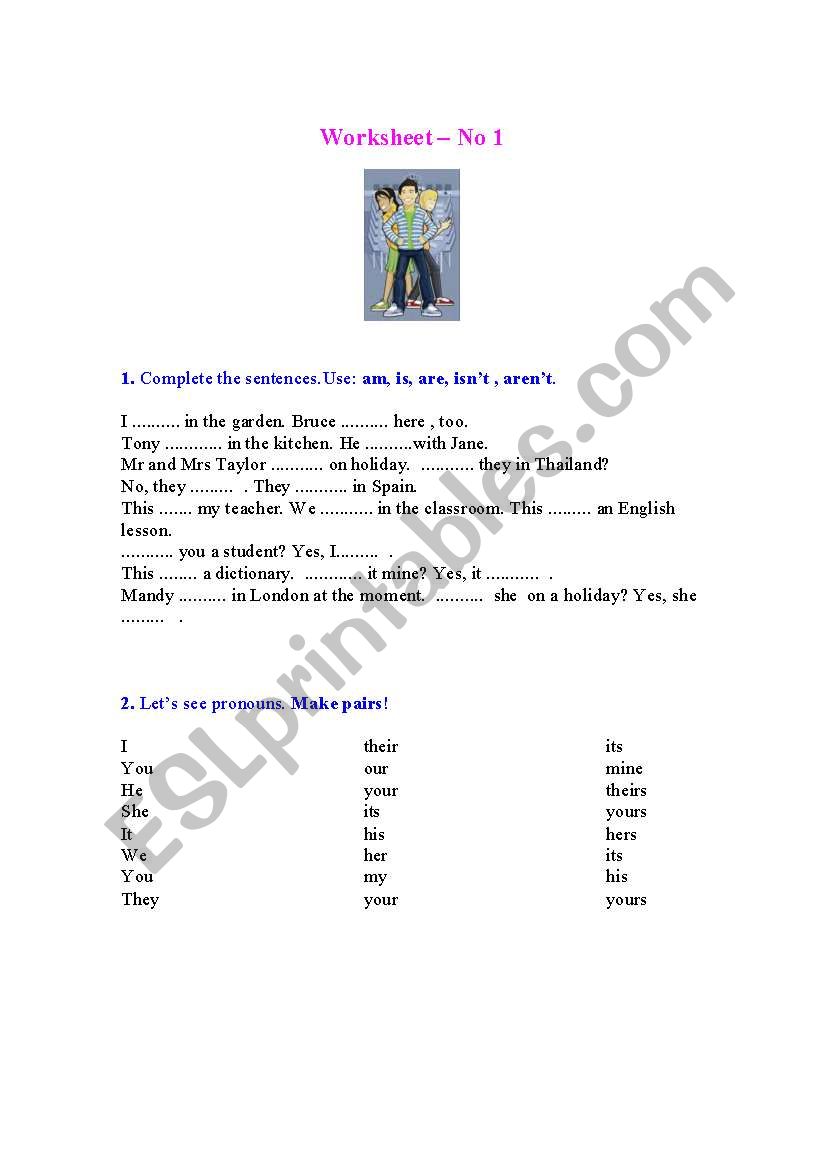 English worksheets: Pronouns + English verb ´to be´