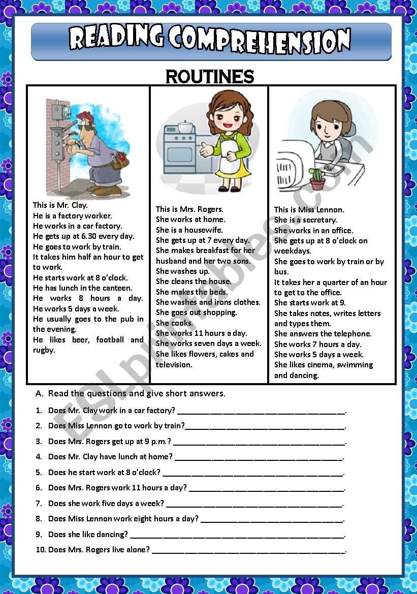 READING COMPREHENSION ROUTINES ESL Worksheet By Macomabi