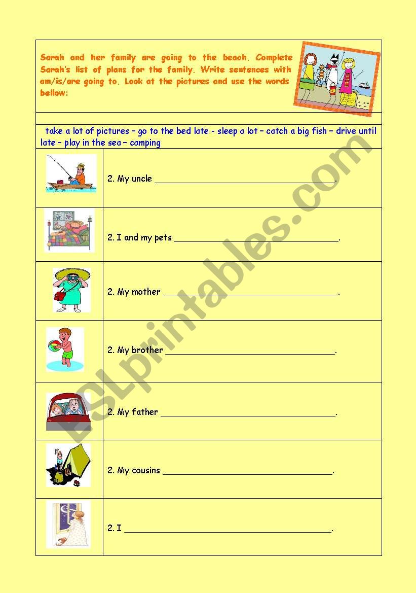 Sarah´s family is going to the beach - ESL worksheet by clossh