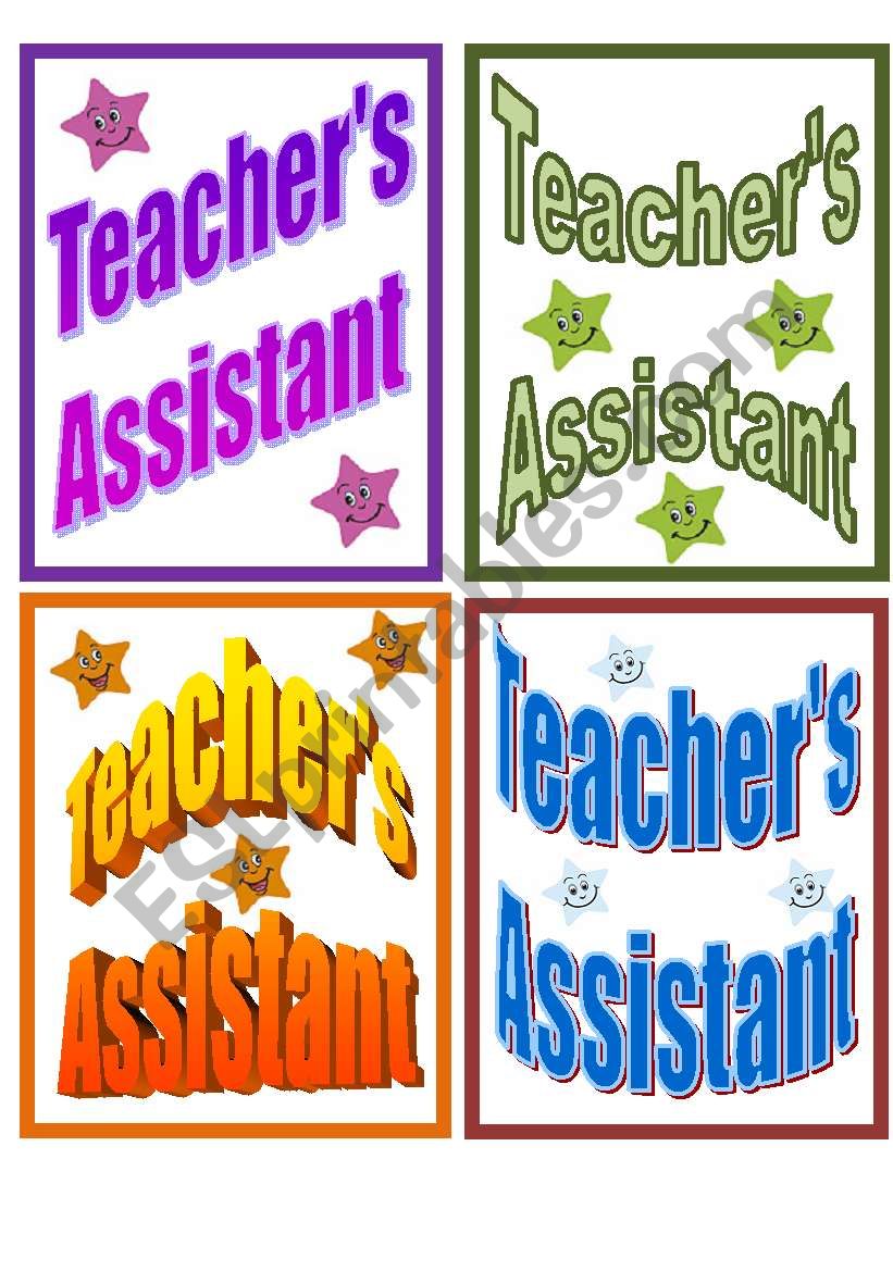 Teacher´s Assistant badges - ESL worksheet by Iris77