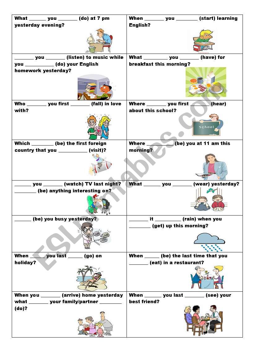 Conversation Cards No 14 Past Simple Or Past Continuous ESL