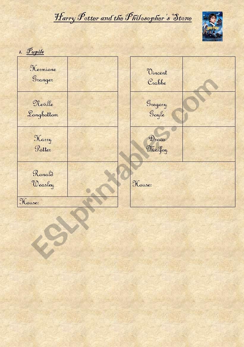 Study of "Harry Potter and the Philosopher´s Stone" 1/3 - ESL worksheet ...