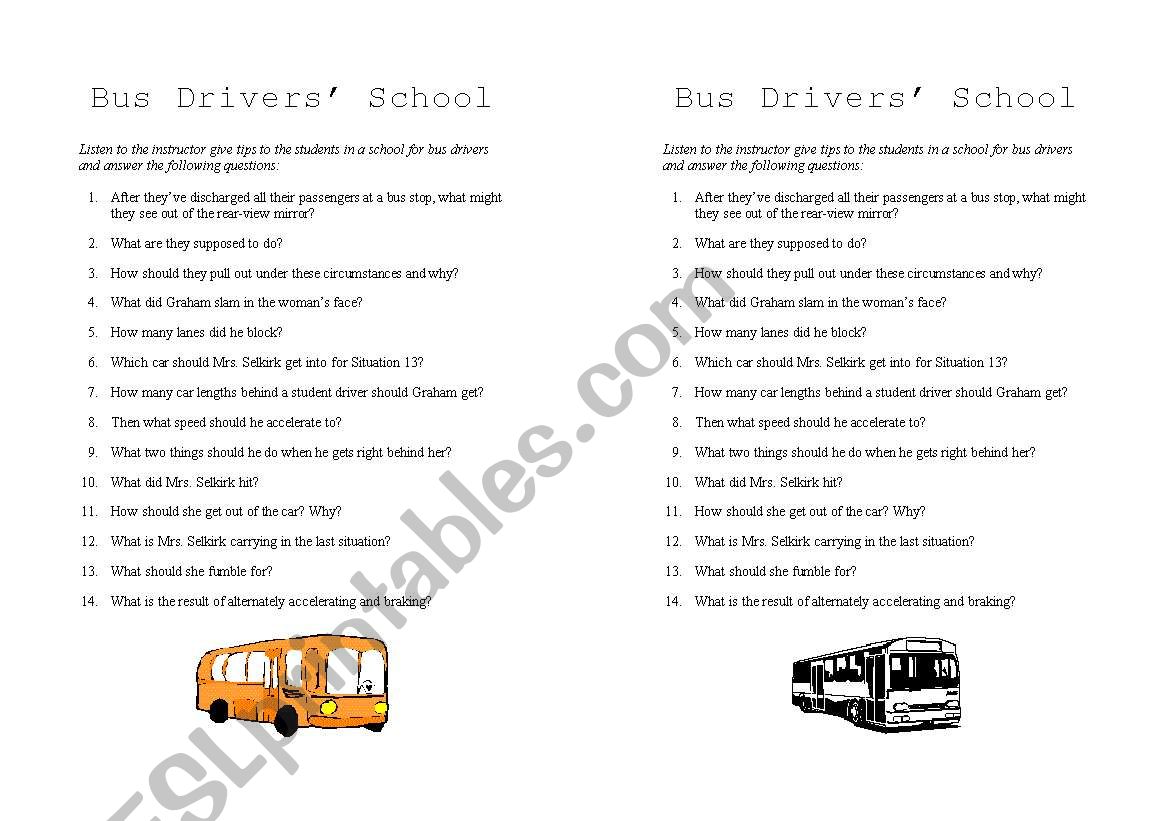 English worksheets: Bob Newhart - Bus Drivers’ School