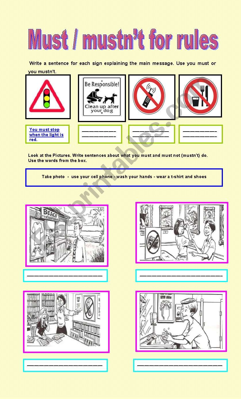 Must /mustn´t for rules - ESL worksheet by mafaldita2009
