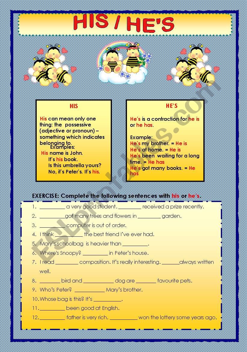 HE´S or HIS - ESL worksheet by macomabi