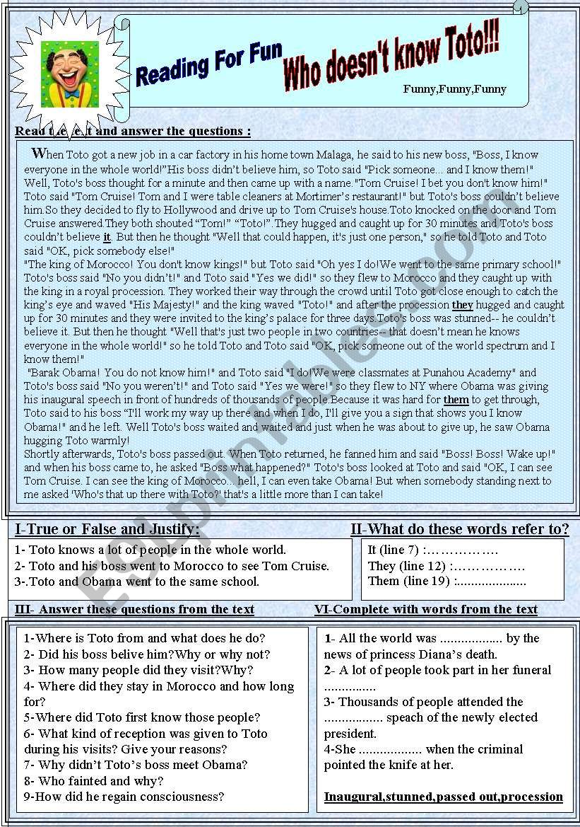 Reading Comprehension NÂ°3 - ESL worksheet by HARIM