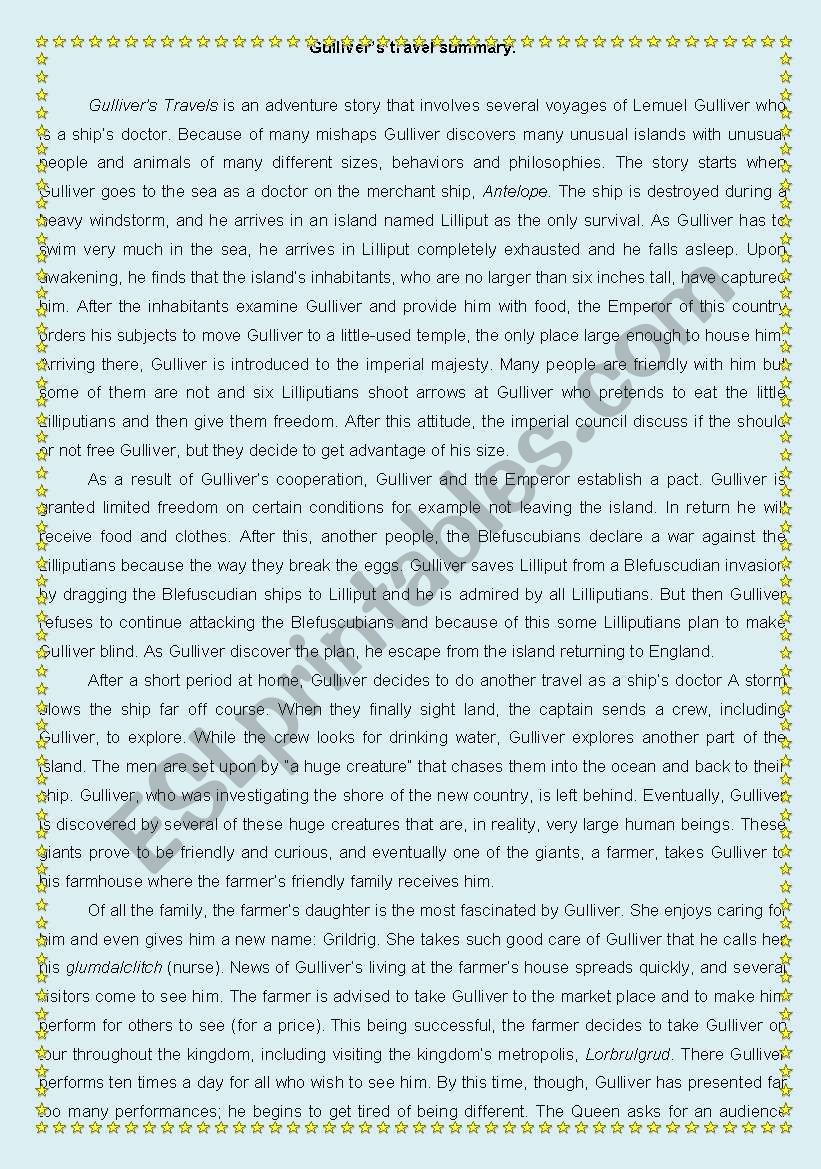 Gulliver´s travels - lesson plan - role play activity - ESL worksheet ...