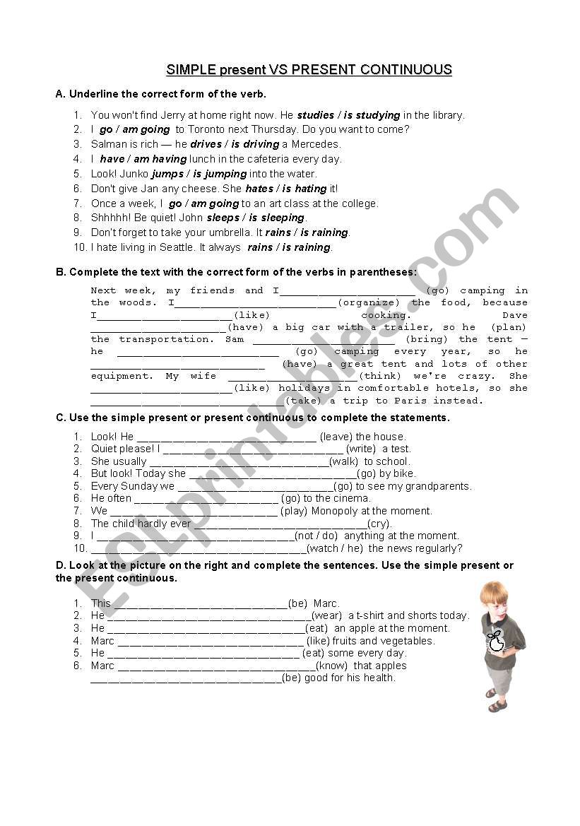 Simple Present Vs Present Continuous ESL Worksheet By Salka71