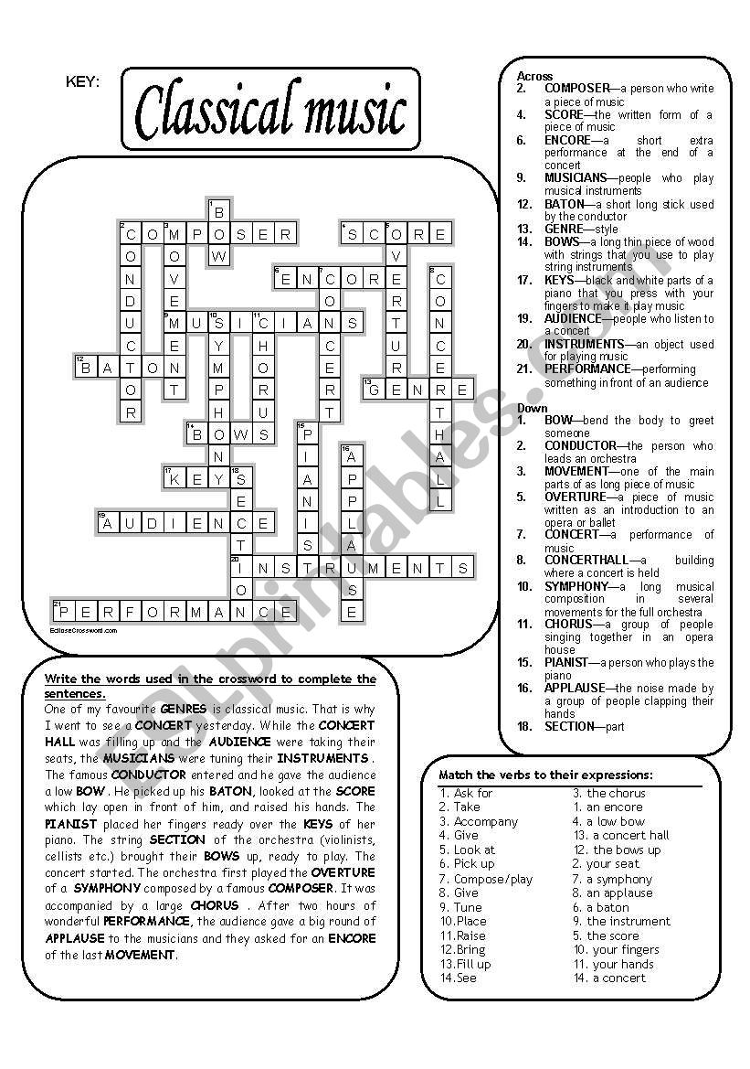 Elements Of Music Crossword ESL Worksheet By Marta V, 43% OFF