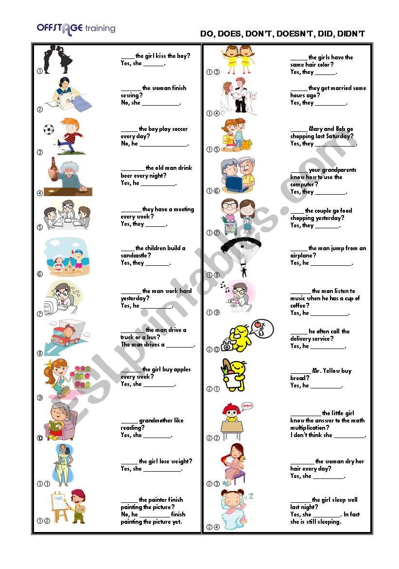Do, does, don´t, doesn´t, did, didn´t - ESL worksheet by offstage Do, does, don´t, doesn´t, did, didn´t - ESL worksheet by offstage