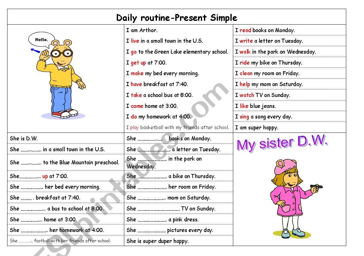 Simple Present Tense Daily Routines Exercises Worksheet Printable Images