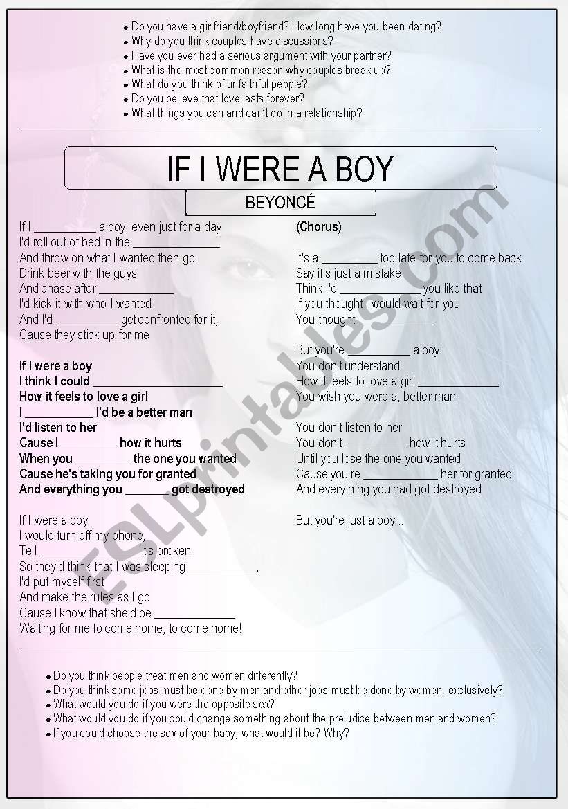 2nd Conditional Song by Beyoncé - ESL worksheet by guivalquer