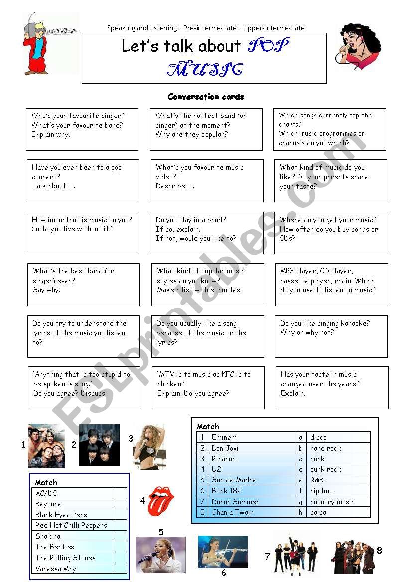 Let´s talk about POP MUSIC - ESL worksheet by PhilipR