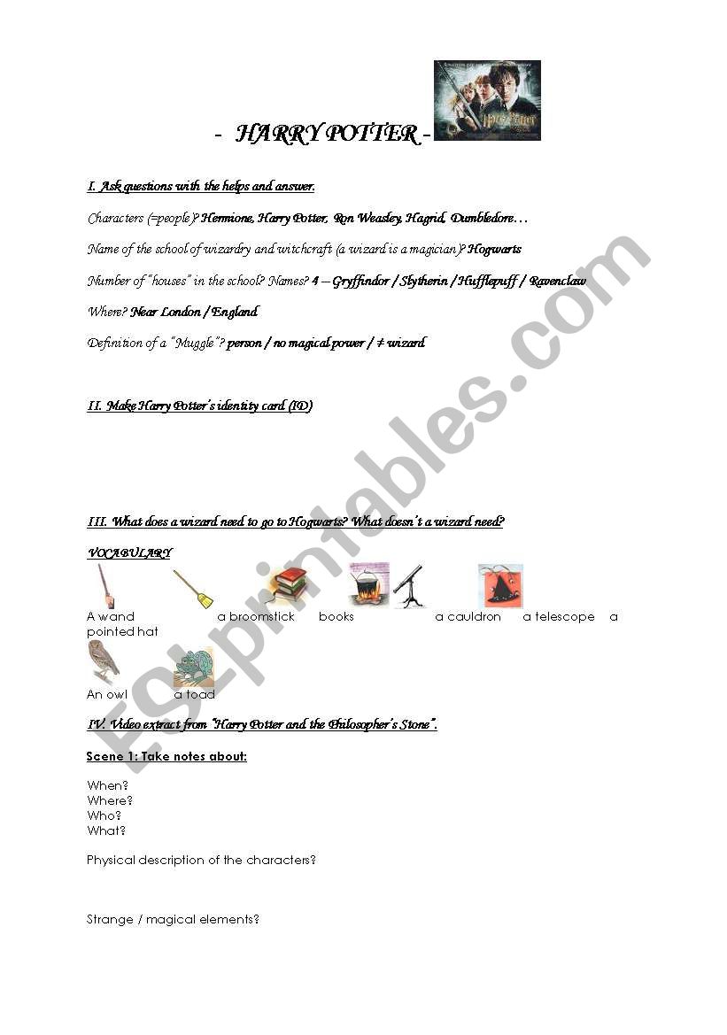Harry Potter and the Philosopher´s Stone - ESL worksheet by Muriel F.