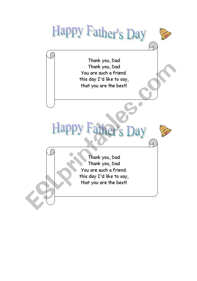 FATHER´S DAY POEM Nº2 (JINGLE BELLS MELODY) - ESL worksheet by ...