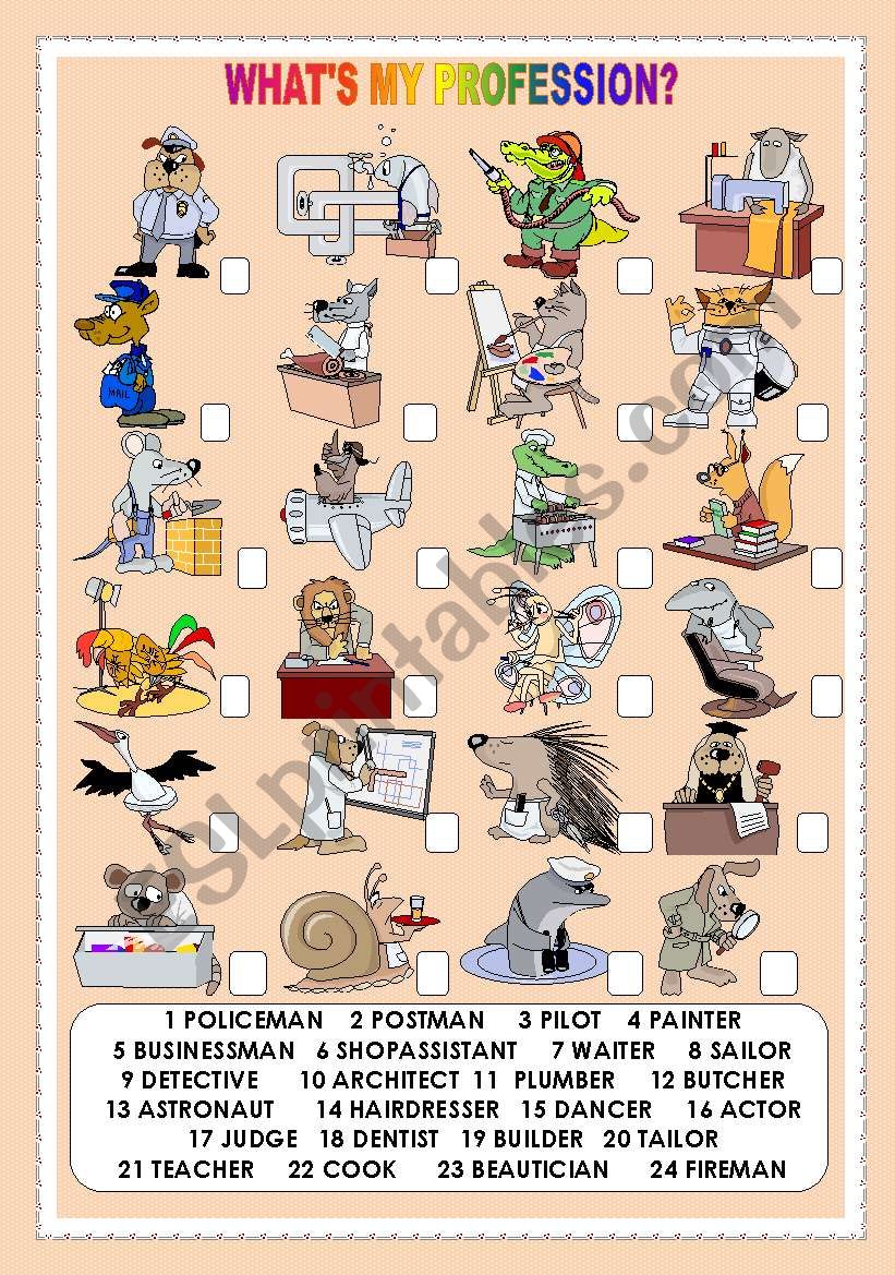 WHAT´S MY PROFESSION ? - MATCHING - ESL worksheet by haraga