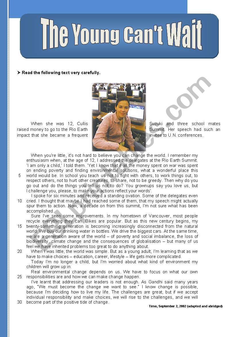 THE YOUNG CAN´T WAIT - ESL worksheet by carla.silva921