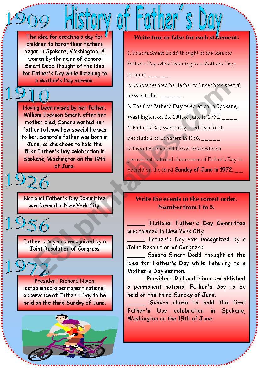 Father´s Day - - - Reading Activity - ESL worksheet by sldiaz