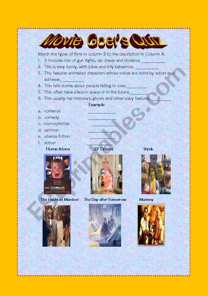 Movie: Movie-goer´s quiz - ESL worksheet by yingying