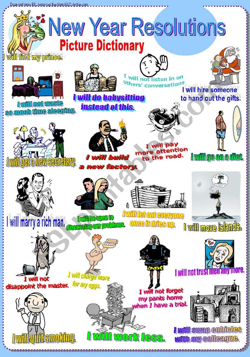 New Year Resolutions. (Part 2/2). Picture Dictionary (Future Tense Â ...