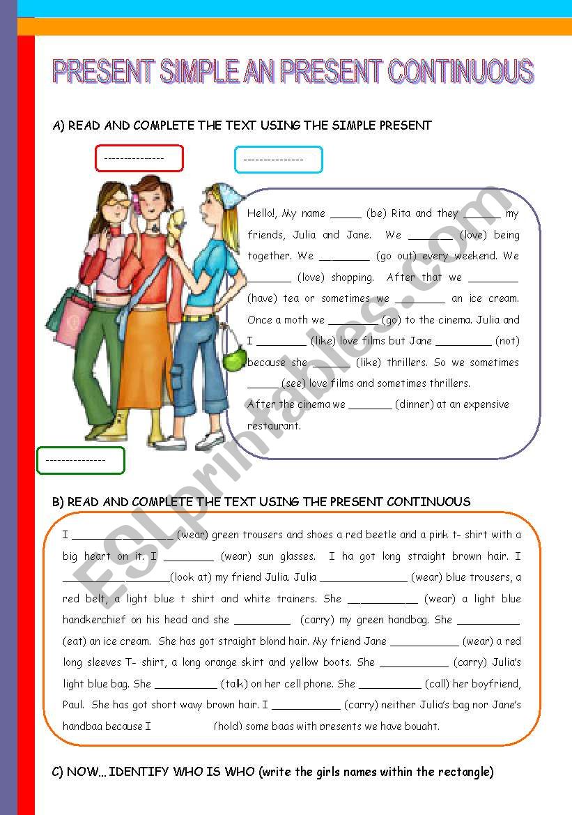 PRESENT SIMPLE AND PRESENT CONTINUOUS ESL Worksheet By Sandramendoza