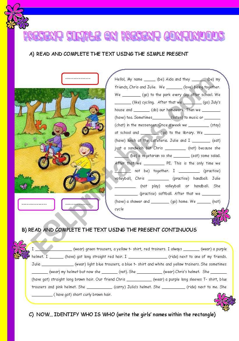 PRESENT SIMPLE VERSUS PRESENT CONTINUOUS ESL Worksheet By Sandramendoza