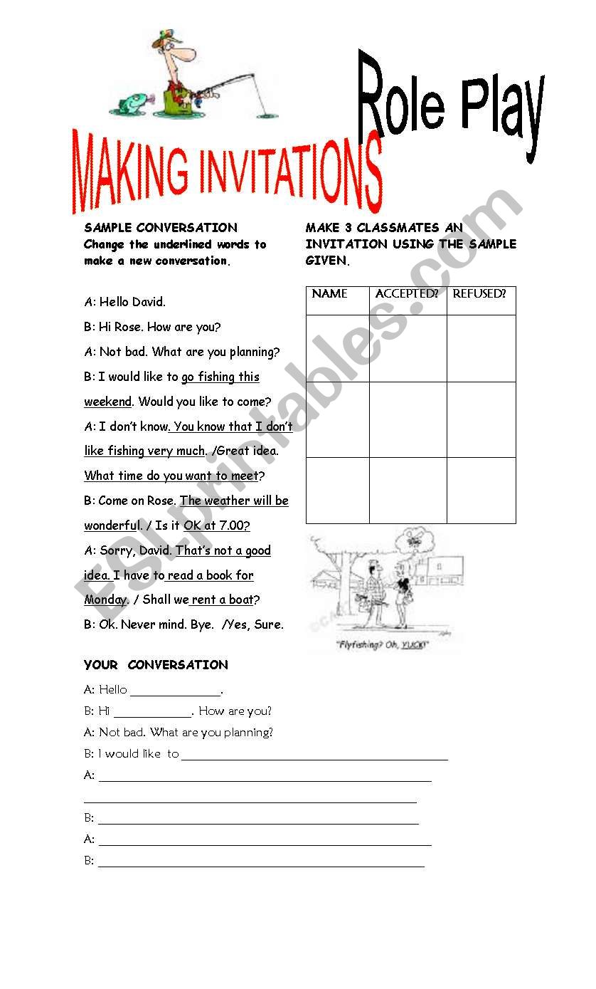 ROLE PLAY LET´S GO FISHING - ESL worksheet by Aysco