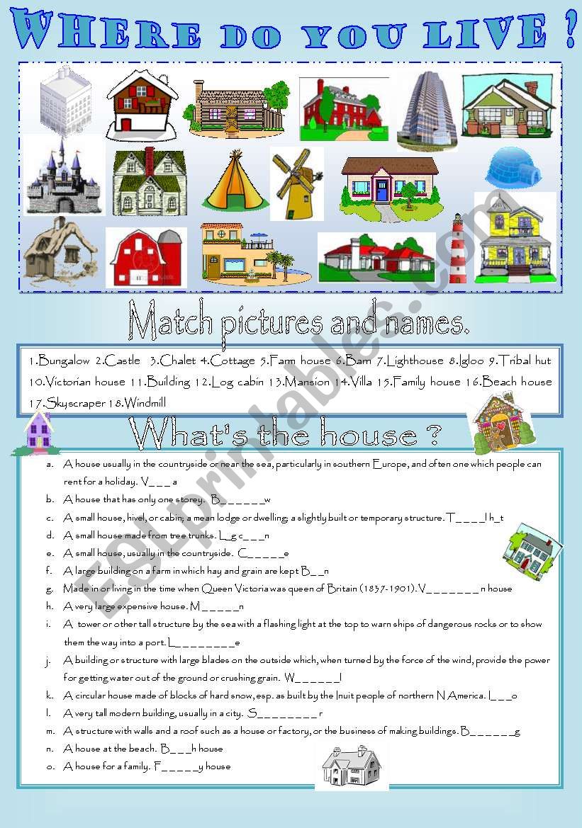 WHERE DO YOU LIVE ESL Worksheet By Teacher Giselle Sartori
